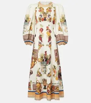 ALEMAIS Alémais Mercado Printed Linen Midi Dress