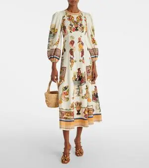 ALEMAIS Alémais Mercado Printed Linen Midi Dress
