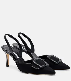 Manolo Blahnik Black Suede Slingback Heels