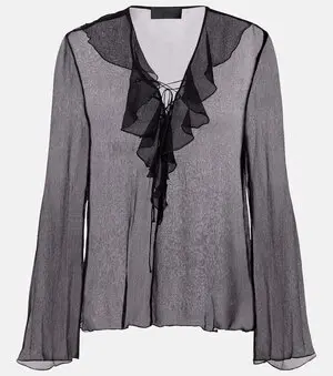 NILI LOTAN Gisella Ruffled Silk Chiffon Blouse - Black