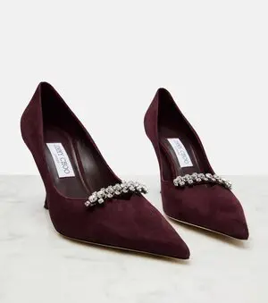 JIMMY CHOO Belinda 90 Crystal-embellished Suede Pumps - Burgundy