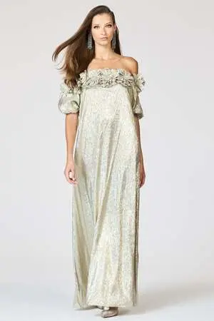 Sachin & Babi Valentina Lamé Off-the-shoulder Gown - Metallic