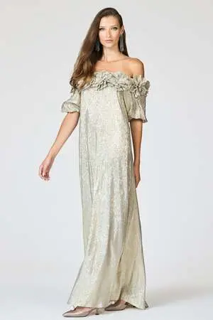 Sachin & Babi Valentina Lamé Off-the-shoulder Gown - Metallic