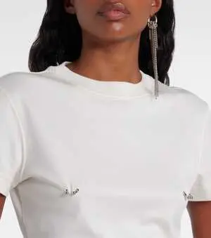 MUGLER Embellished Cotton Jersey T-shirt - White