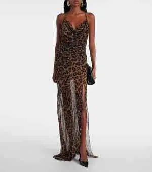 Blumarine Leopard-print Silk Maxi Dress