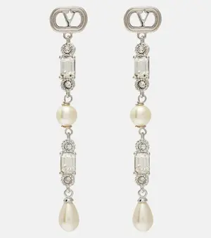 Valentino Garavani Vlogo Swarovski Embellished Drop Earrings - Silver