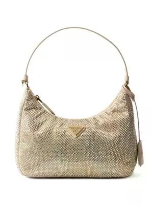 Prada Mini Re-edition 2005 Crystal-embellished Shoulder Bag - Neutrals