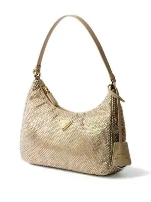 Prada Mini Re-edition 2005 Crystal-embellished Shoulder Bag - Neutrals