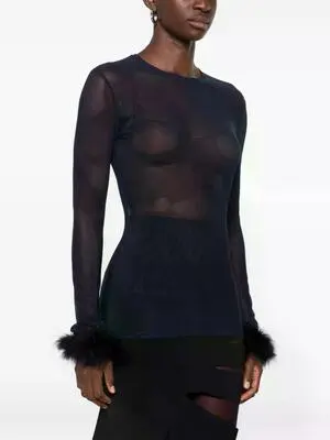 MUGLER Mesh Feather-cuff Top - Blue