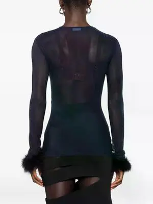 MUGLER Mesh Feather-cuff Top - Blue