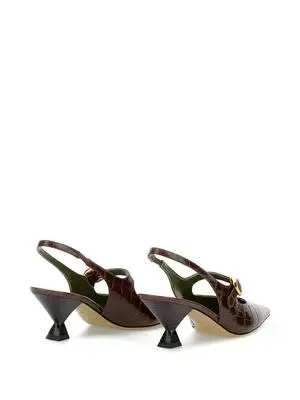 MARIA LUCA Crocodile-effect Slingback Pumps - Brown