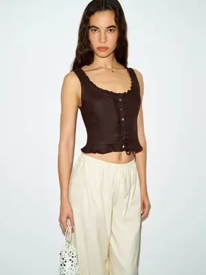 REFORMATION Kiera Linen Top - Brown