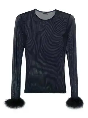 MUGLER Mesh Top With Feather Cuffs - Blue