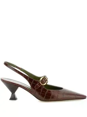 MARIA LUCA Crocodile-effect Slingback Pumps