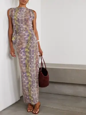 CORTANA Knotted Printed Silk Maxi Wrap Dress