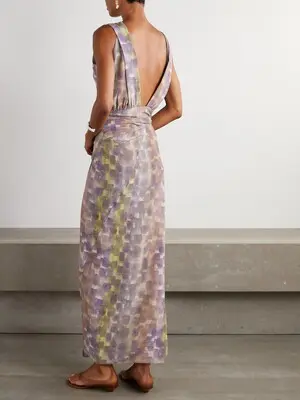 CORTANA Knotted Printed Silk Maxi Wrap Dress