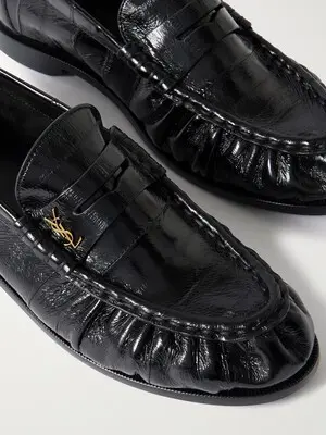 Saint Laurent Le Loafer Crinkled-leather Loafers - Black