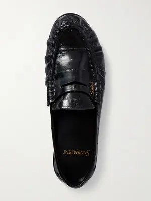 Saint Laurent Le Loafer Crinkled-leather Loafers - Black