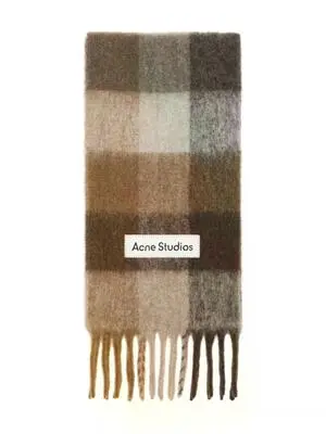 Acne Studios Checked Fringed Scarf Brown