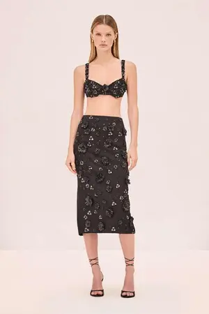 Alexis Torie Appliqué Midi Skirt - Black