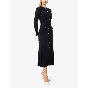 Self-Portrait Viscose Knit Midi Dress - Navy | Editorialist
