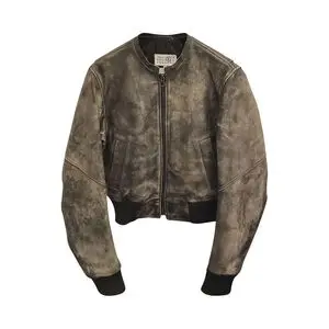 MAISON MARGIELA Distressed Leather Bomber Jacket - Brown