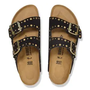 BIRKENSTOCK Arizona Rivet Suede Leather Sandals - Black