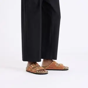 BIRKENSTOCK Arizona Rivet Suede Leather Sandals - Dark Rust