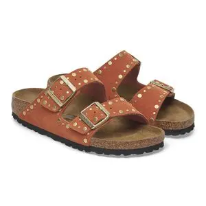 BIRKENSTOCK Arizona Rivet Suede Leather Sandals - Dark Rust