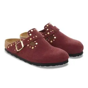 BIRKENSTOCK Boston Rivets Suede Leather Clogs - Zinfandel