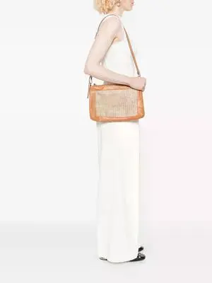 SOMMET Leather Woven-panel Shoulder Bag