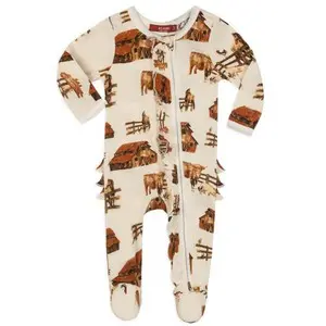 MILKBARN Organic Cotton Ruffle Zipper Footed Romper - Homestead