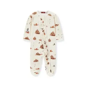 MILKBARN Organic Cotton Ruffle Zipper Footed Romper - Sandcastle