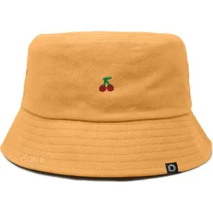 DALIX Bucket Hat With Embroidered Cherry Design - Golden Cream