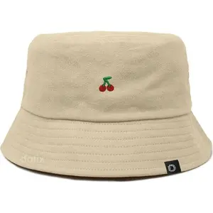 DALIX Bucket Hat With Embroidered Cherry Design - Sesame Beige
