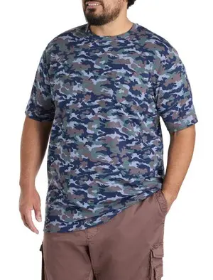 HARBOR BAY BY DXL Big & Tall Moisture-wicking Printed Pocket T-shirt - Blue Multi