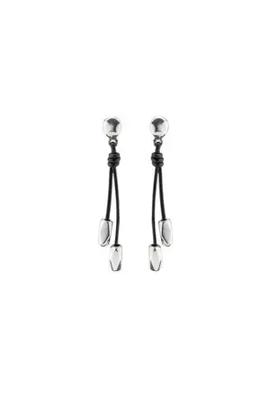 UNODE50 Leather Beaded Drop Earrings - Silver