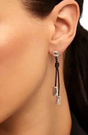UNODE50 Leather Beaded Drop Earrings