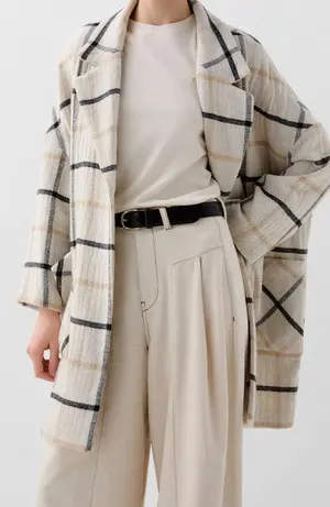 SCALPERS Checked Coat - Ivory