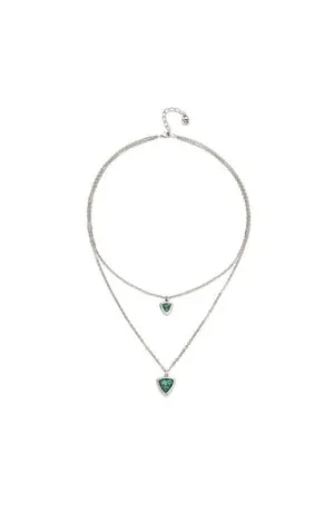 UNODE50 Green Crystal Triangle Pendant Necklace - Silver