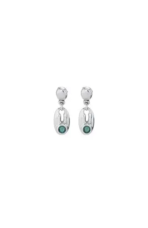 UNODE50 Green Crystal Drop Earrings - Silver