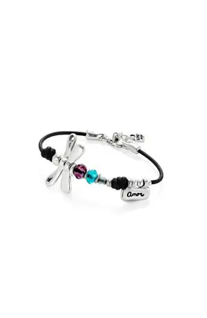 UNODE50 Dragonfly Charm Leather Bracelet - Silver