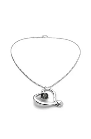 UNODE50 Long Heart Pendant Necklace - Silver