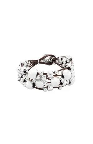 UNODE50 Braided Leather Cuff - Silver