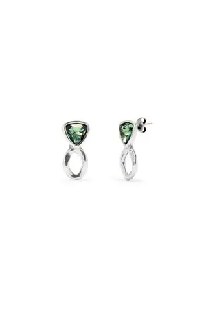 UNODE50 Green Crystal Stud Earrings - Silver