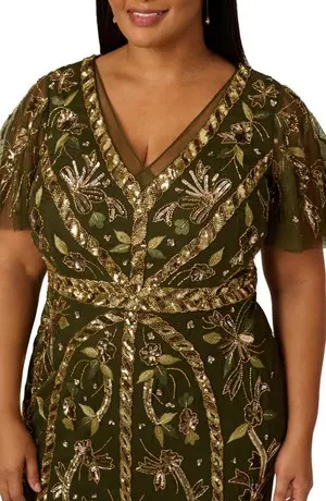 Adrianna Papell Embroidered & Beaded Evening Gown