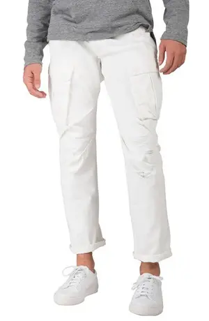 LEVEL 7 Distressed Slim Straight Cargo Jeans