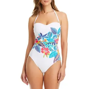 ROD BEATTIE Shirred Strapless One-piece Swimsuit - White Multi