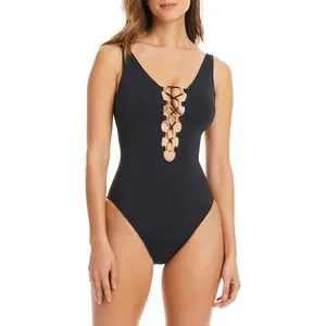 BLEU BY ROD BEATTIE Lace Down Mio One-piece Swimsuit - Black