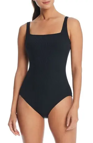 ROD BEATTIE Ribbed Square Neck Underwire One-piece Swimsuit - Black